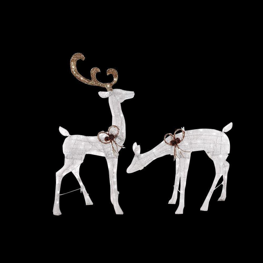 Tis Your Season | 2 Piece LED Lighted White Glitter PVC Deer 48" Buck ...